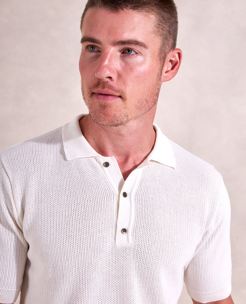 The Travis - Supima Cotton Rib Knit SS Polo - Bone – Rye 51