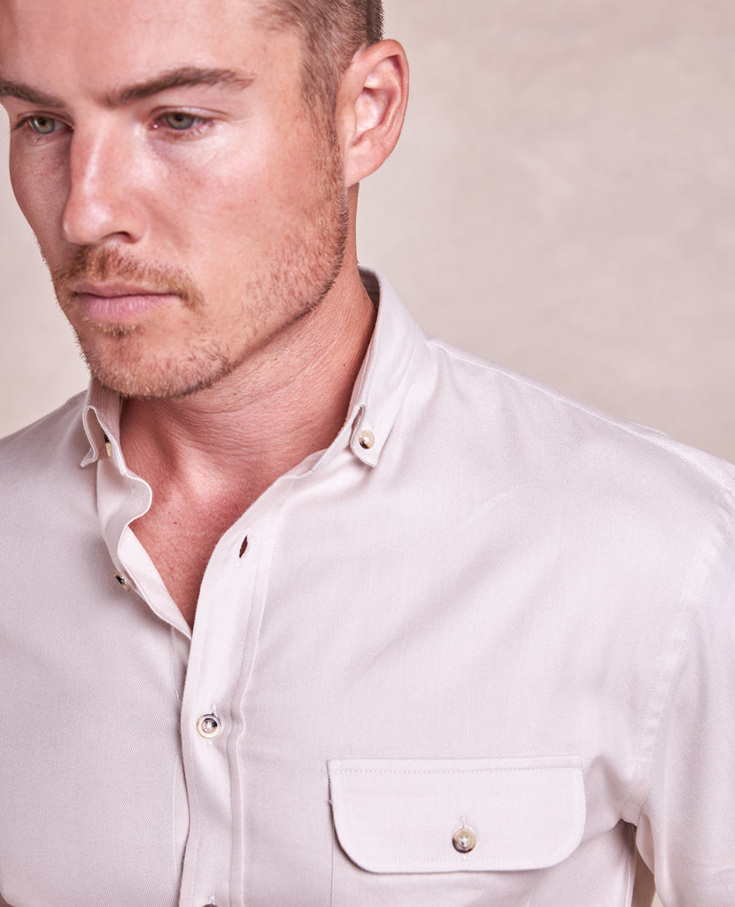 The Dean - Thomas Mason Brushed Cotton Herringbone Shirt - Ivory – Rye 51