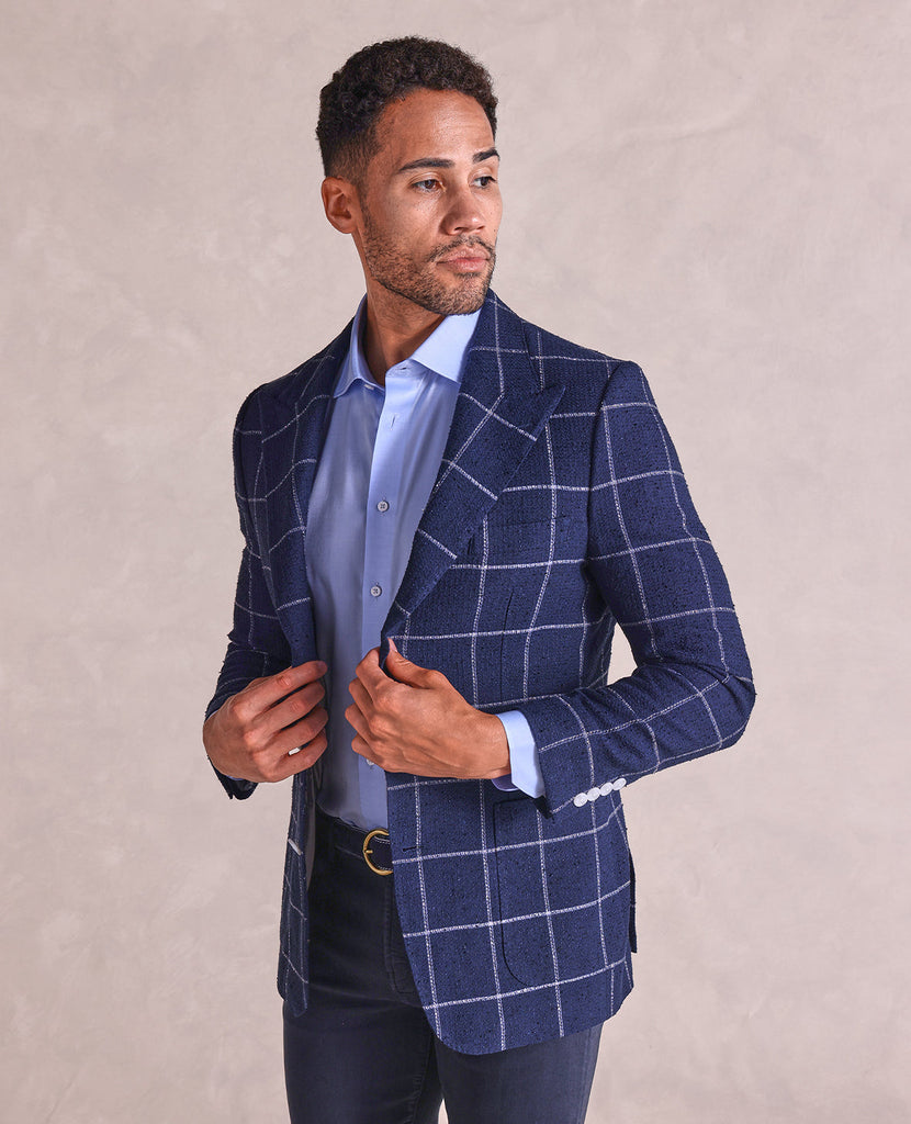 The George - Textured Windowpane Soft Jacket - Navy/Blue – Rye 51
