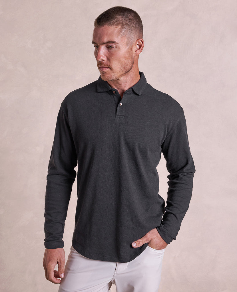 The Mercer - Distressed LS Polo - Black – Rye 51