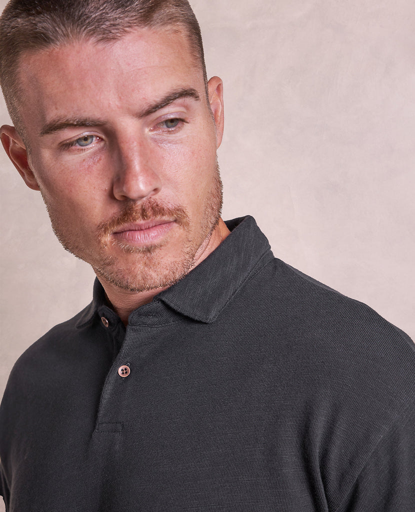 The Mercer - Distressed LS Polo - Black – Rye 51