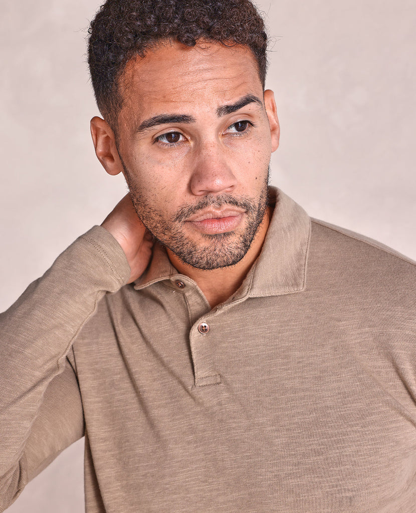 The Mercer - Distressed LS Polo - Tan – Rye 51